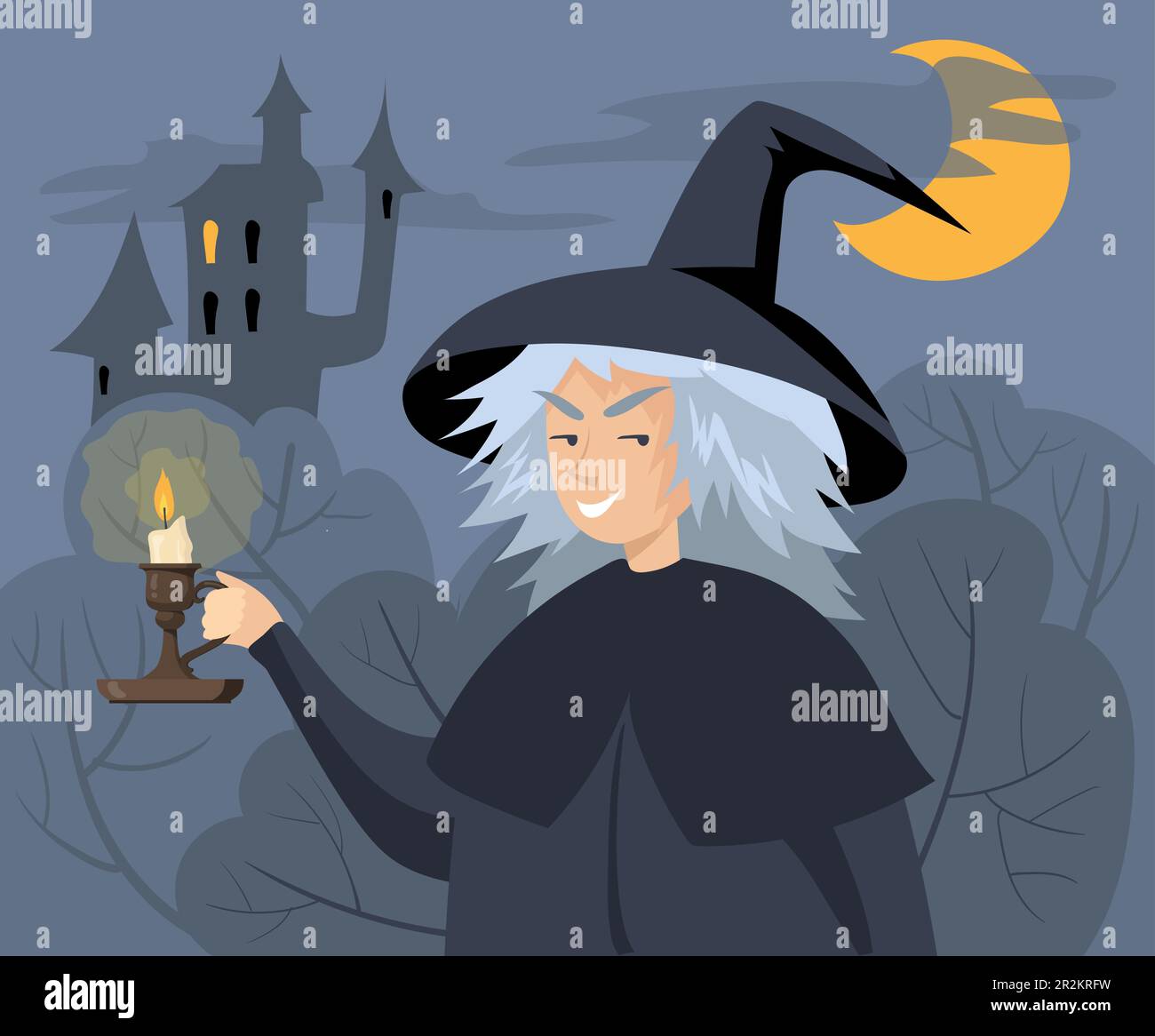 Evil cartoon witch holding candlestick vector illustration Stock Vector ...