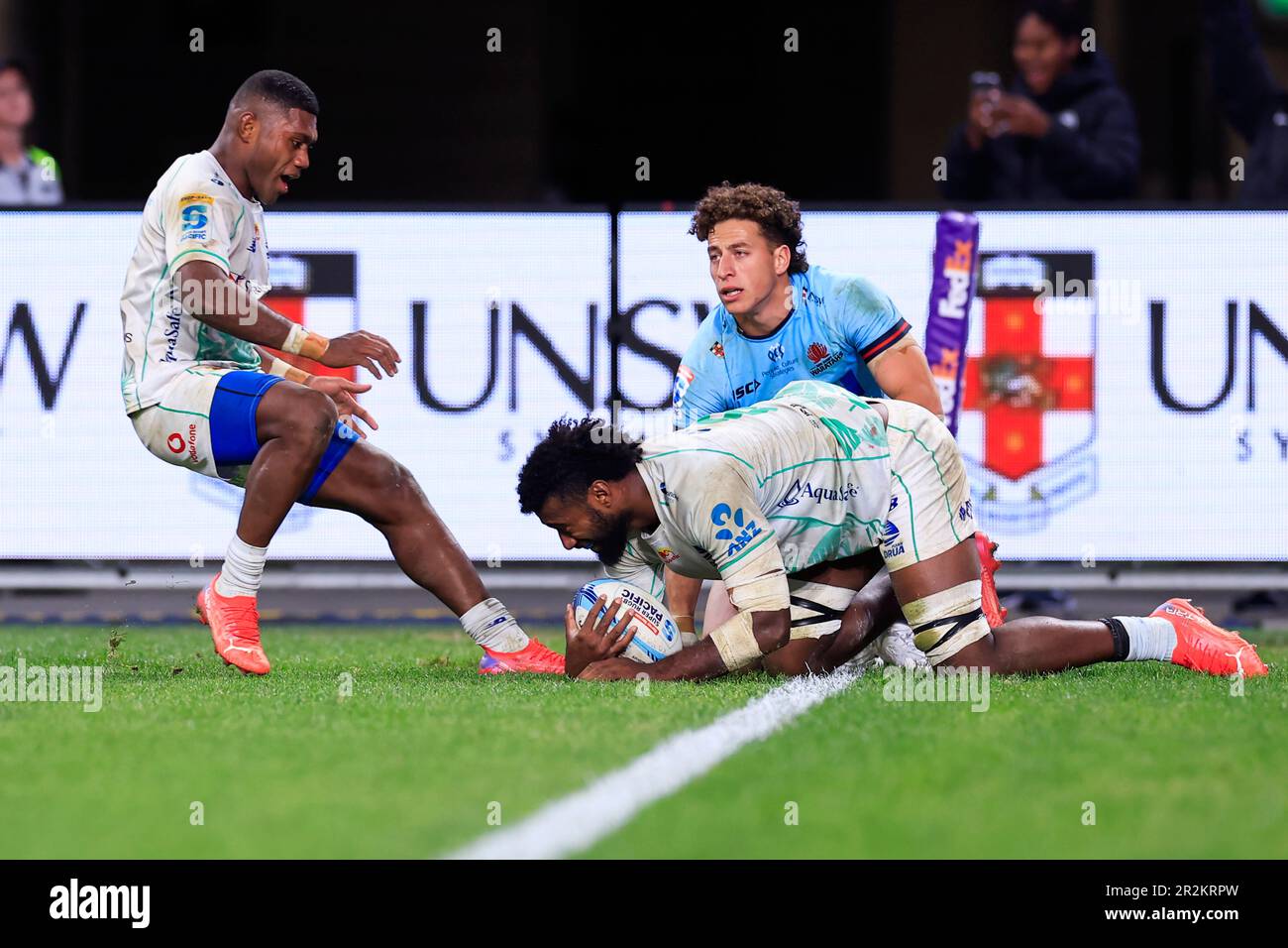 Jose Tamani of Fijian Drua scores a try during the Super Rugby Pacific ...