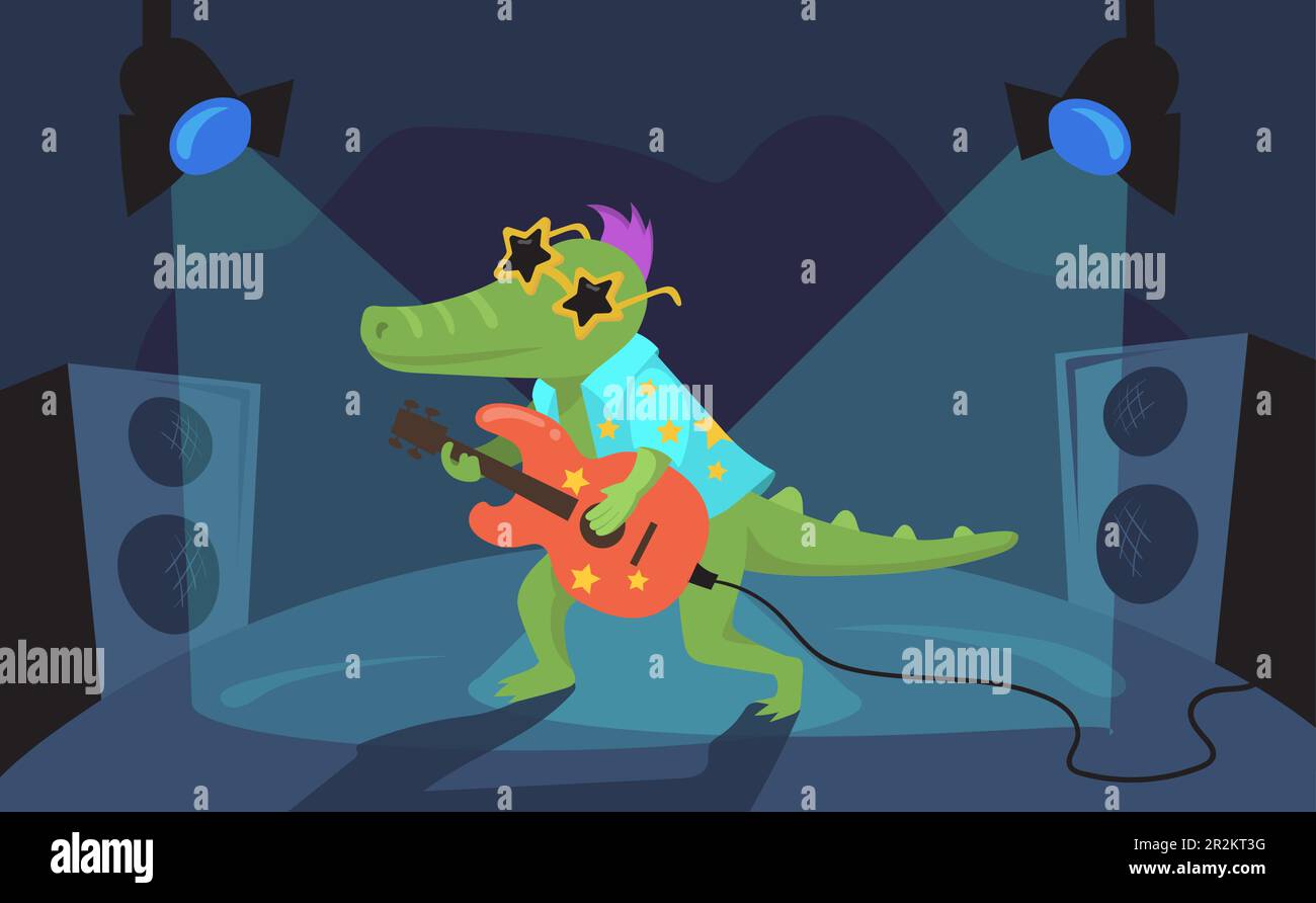 Crocodile playing guitar illustration in cartoon style Stock Vector ...