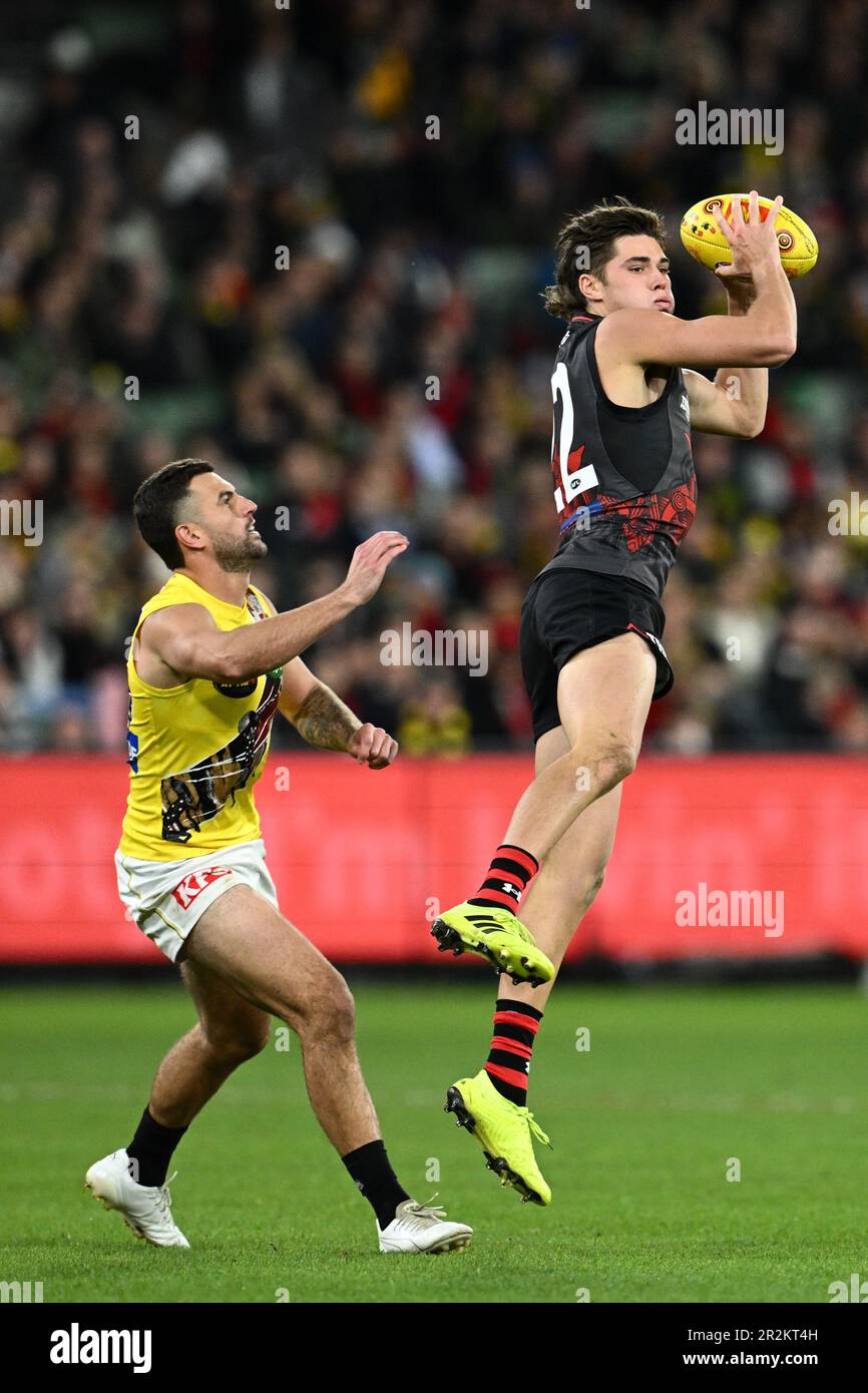 Sam Durham of Essendon takes a mark during the AFL Round 10 match ...