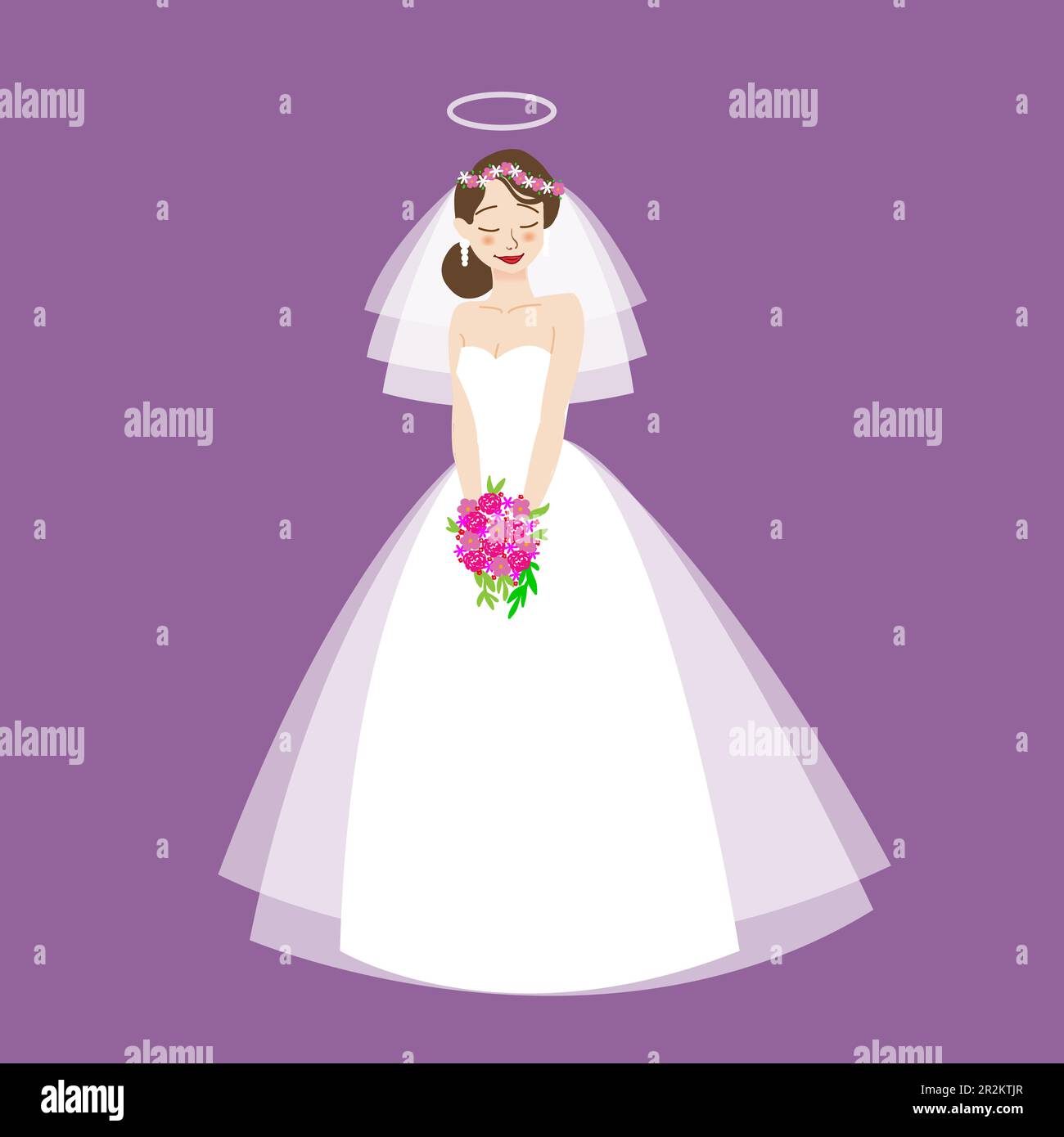 Young beautiful bride is in an elegant wedding dress. Vector ...