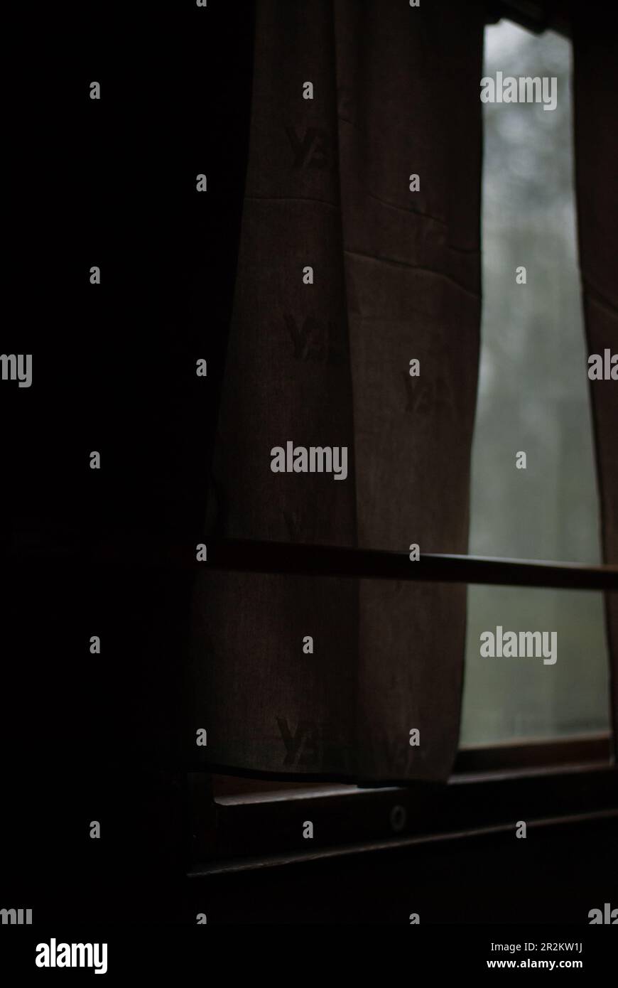 View of green trees through train window Stock Photo - Alamy