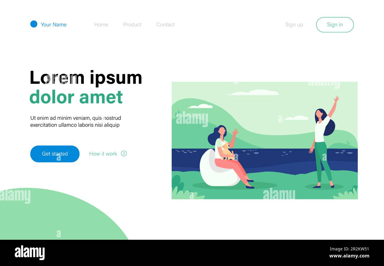 Female friends meeting outdoors and waving hello Stock Vector Image ...