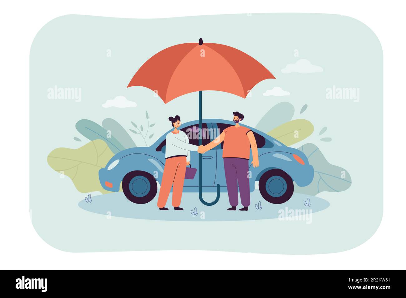 Cartoon driver shaking hands with insurance agent under umbrella Stock ...