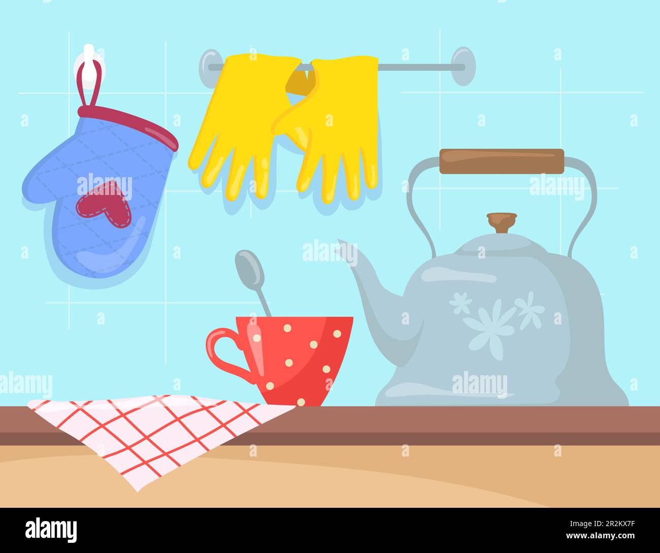 Kitchen utensils on counter cartoon vector illustration Stock Vector ...