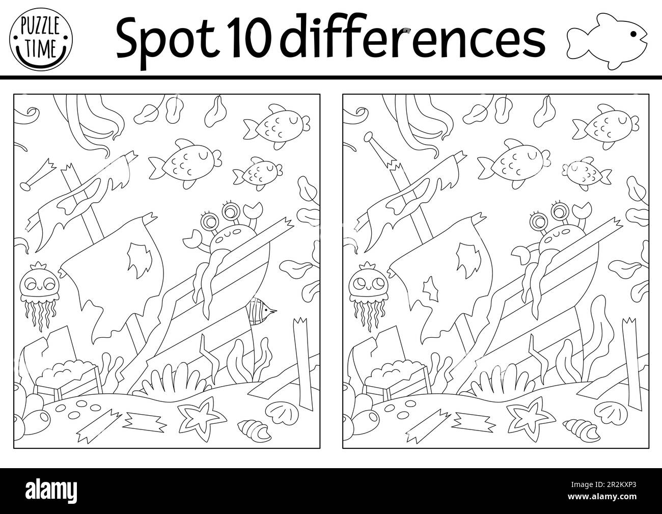 Find differences game for children. Black and white educational ...
