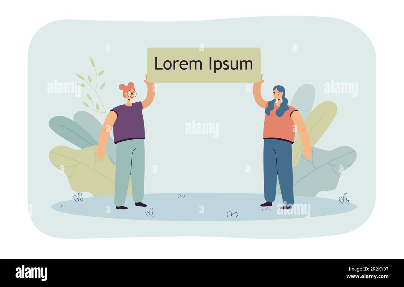 Two girls holding banner together Stock Vector Image & Art - Alamy