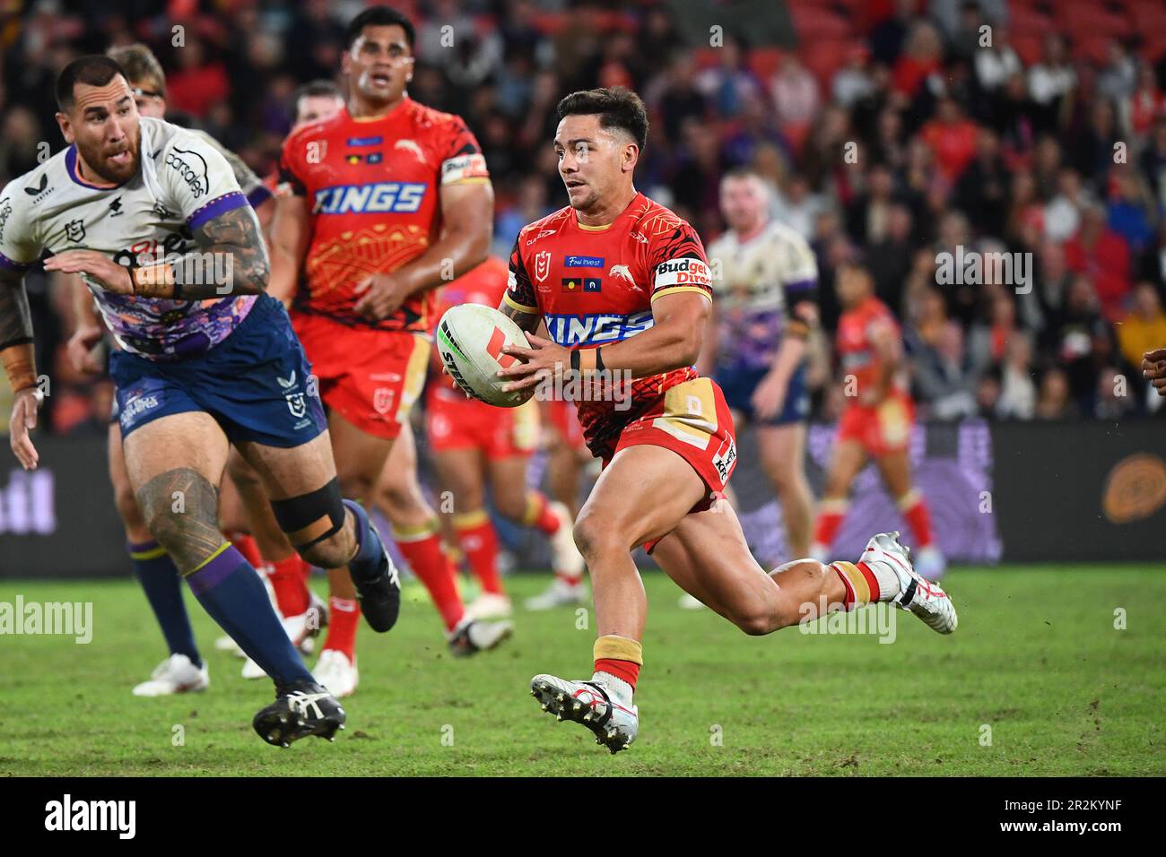 Kodi Nikorima of the Dolphins makes a run during the NRL Round 12 match ...