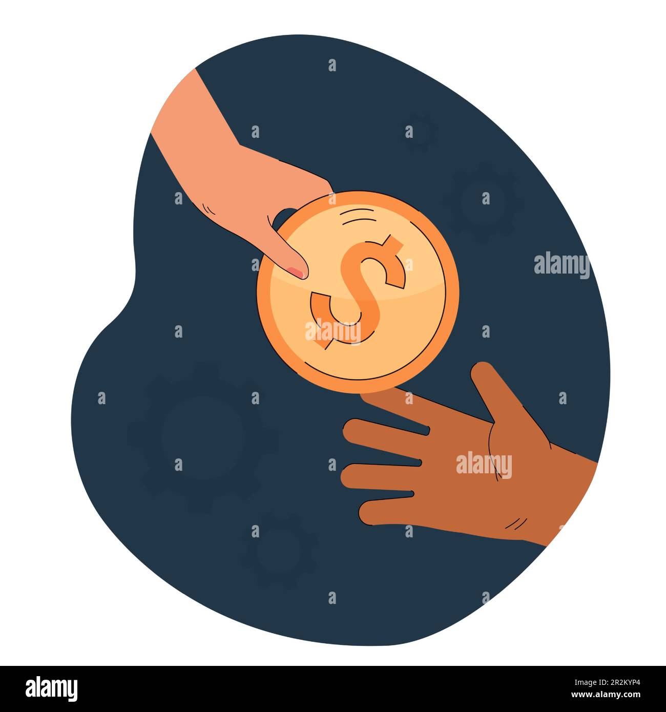 Hand passing gold coin to other hand flat vector illustration Stock ...