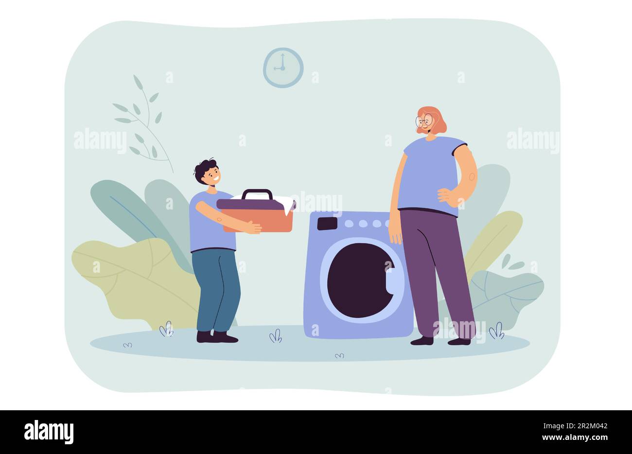 Mother and son doing laundry vector illustration Stock Vector Image ...
