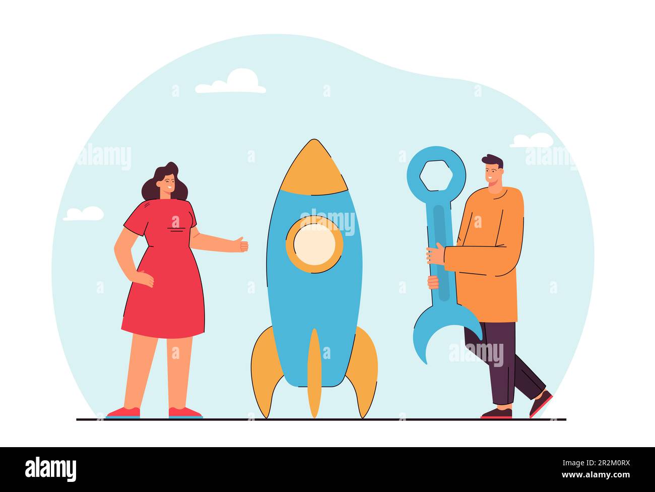 Man and woman constructing rocket with tool Stock Vector Image & Art ...