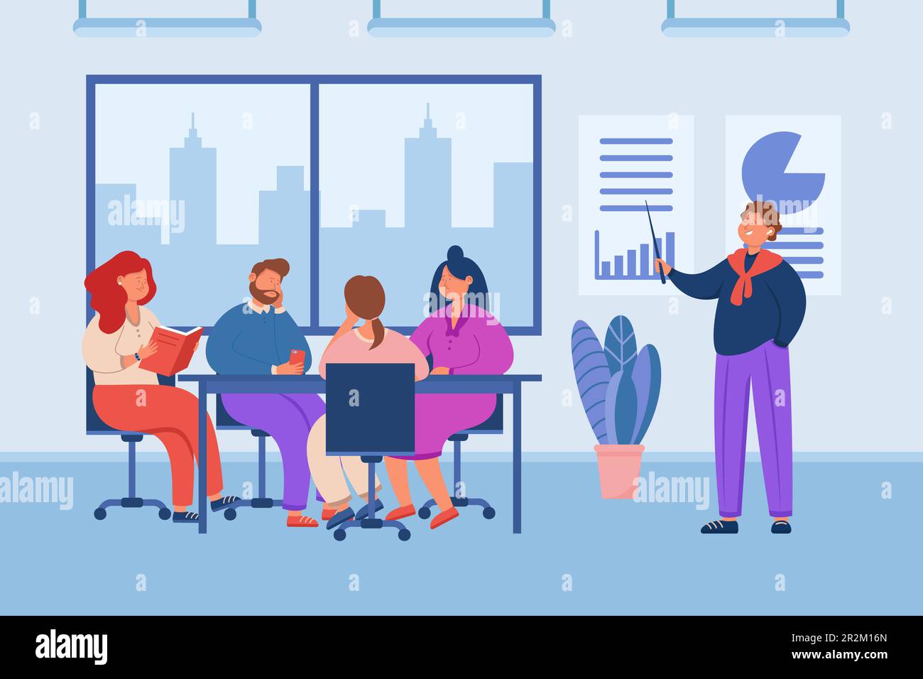 Manager giving tiresome presentation to audience in office Stock Vector ...