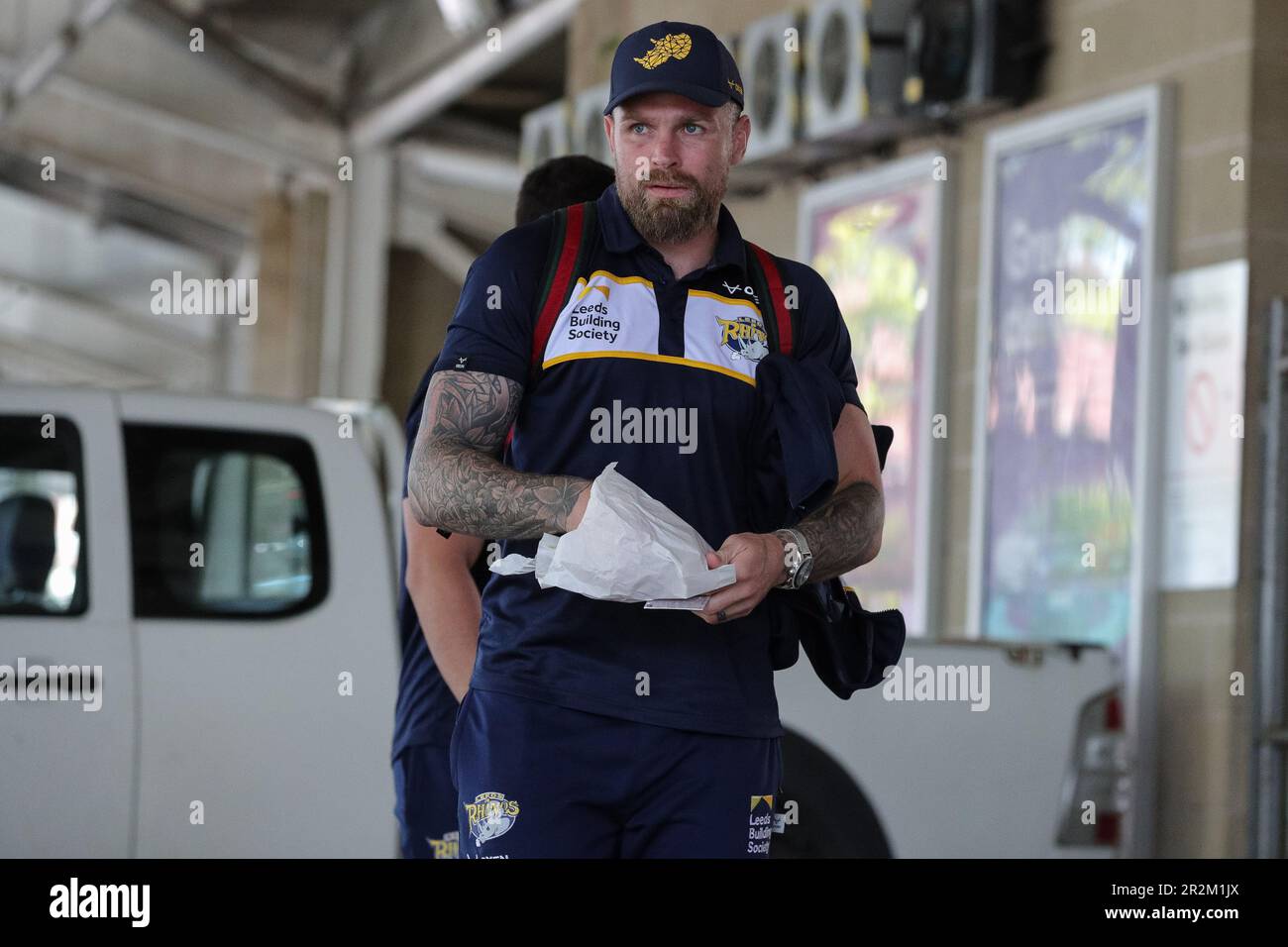 Blake Austin #6 of Leeds Rhinos arrives at Headingley Stadium ahead of ...