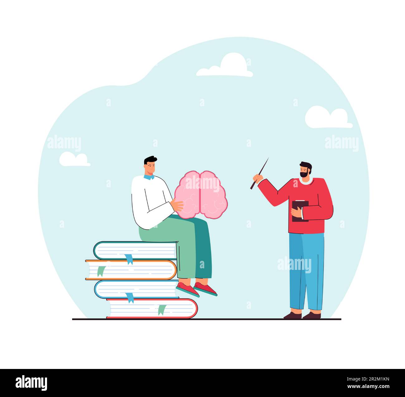 Student sitting on books, studying structure of brain at lesson Stock ...