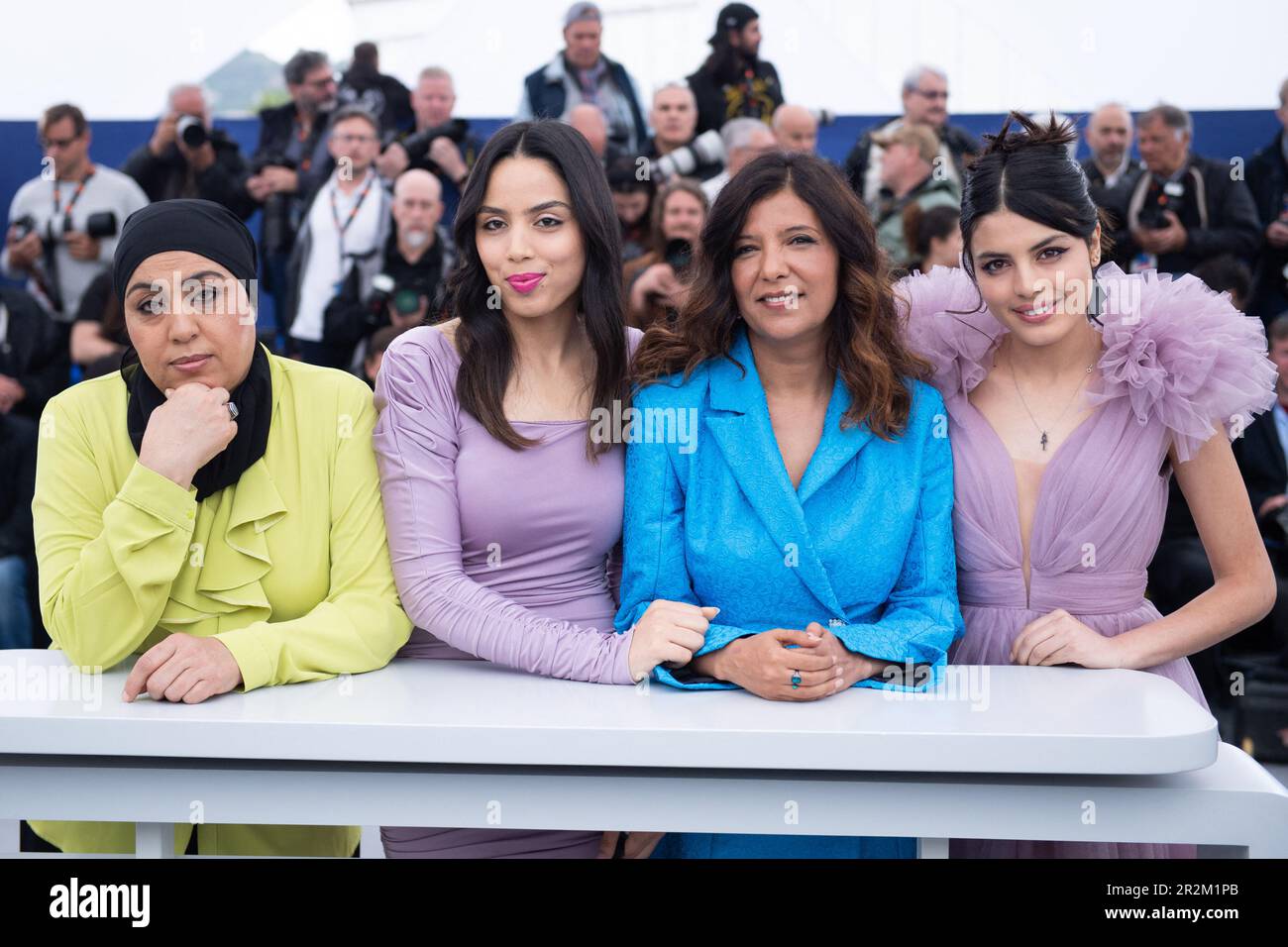 Cannes, France. 20th May, 2023. Olfa Hamrouni, Eya Chikhaoui, Kaouther Ben Hania and Tayssir ...