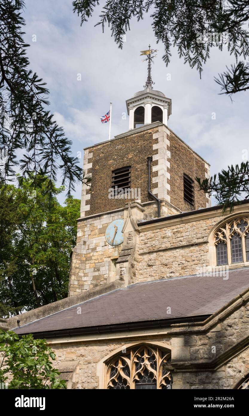 The church tower and clock of St Mary the Virgin parish church ...