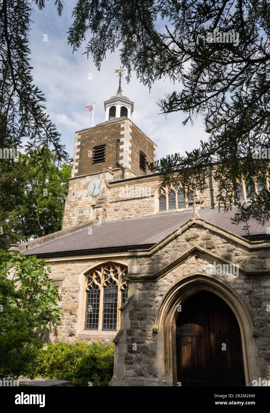 The church tower and clock of St Mary the Virgin parish church ...