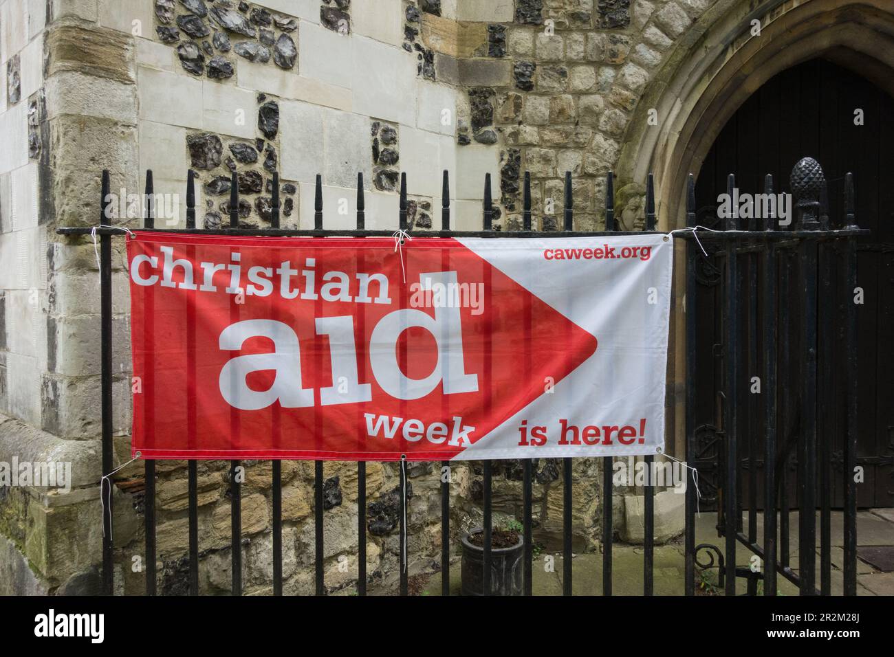 Christian Aid Week Is Here banner outside the entrance to St Mary the ...