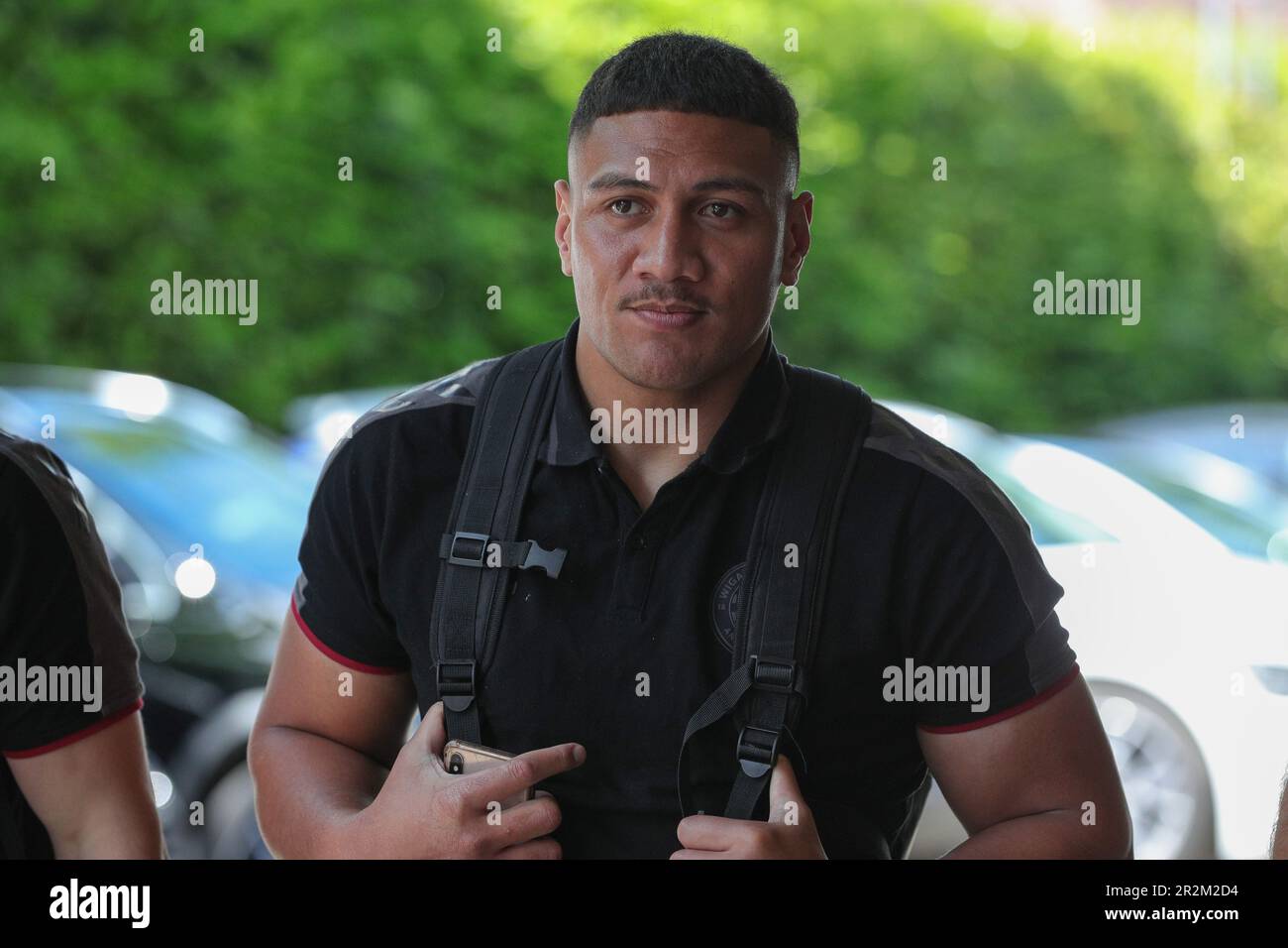Patrick Mago #20 of Wigan Warriors arrives at Headingley Stadium ahead ...