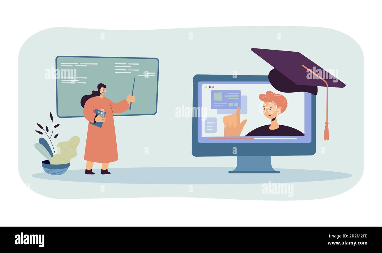 Teacher talking to student on huge computer screen Stock Vector Image ...