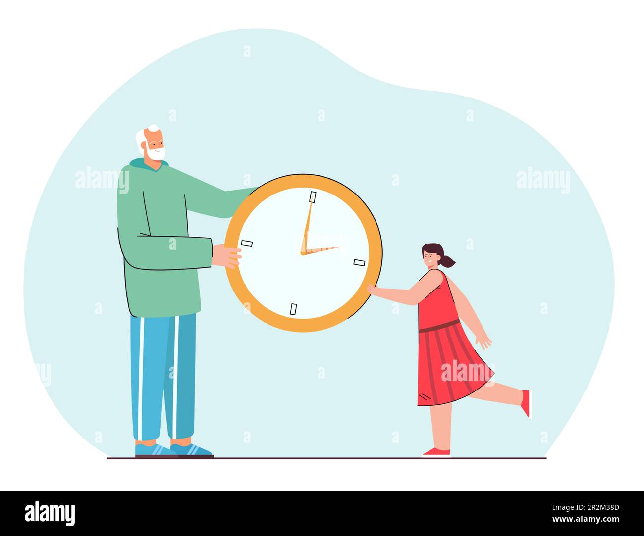 Grandfather and little girl holding giant watch together Stock Vector ...