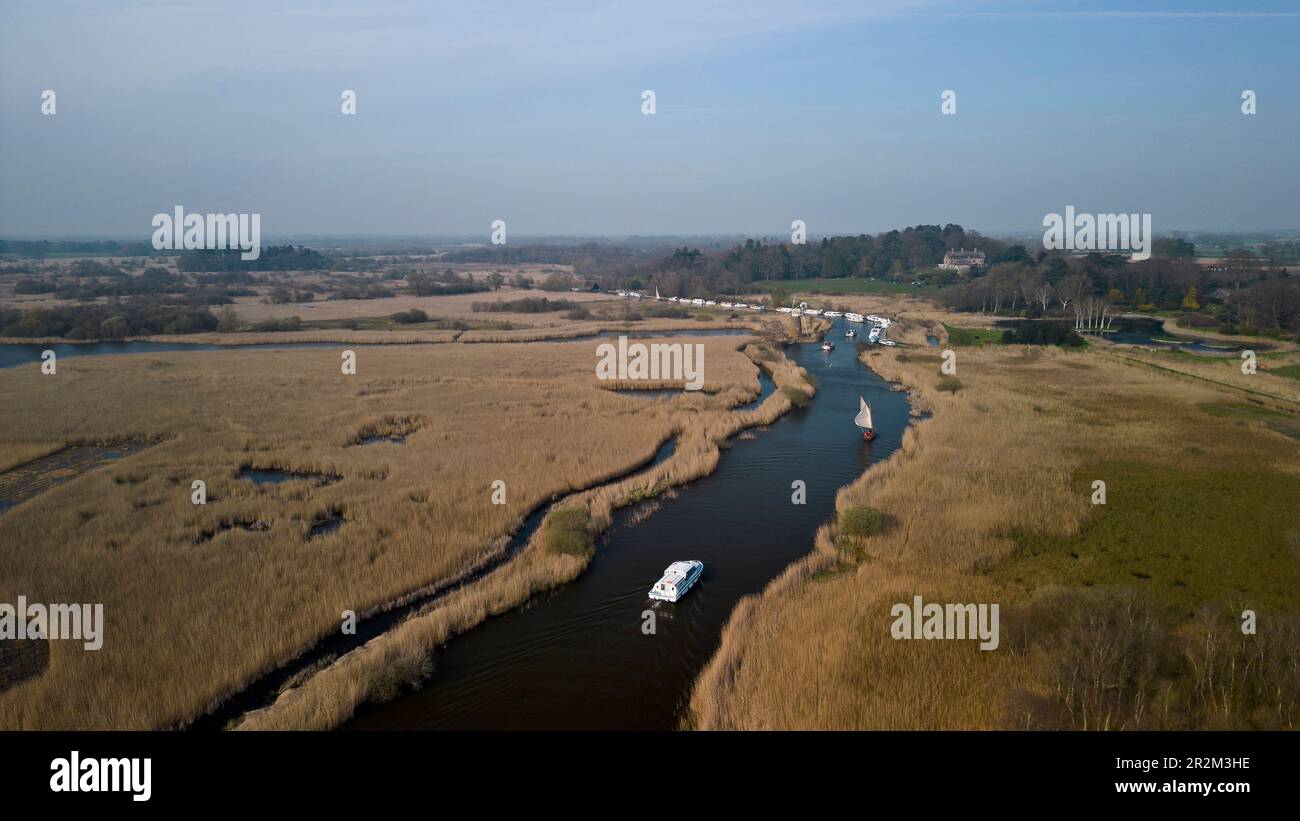 Aerial view of River Ant showing surrounding marshland, farmland and ...