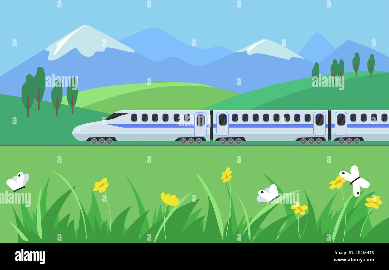 Modern train and beautiful natural landscape around Stock Vector Image ...