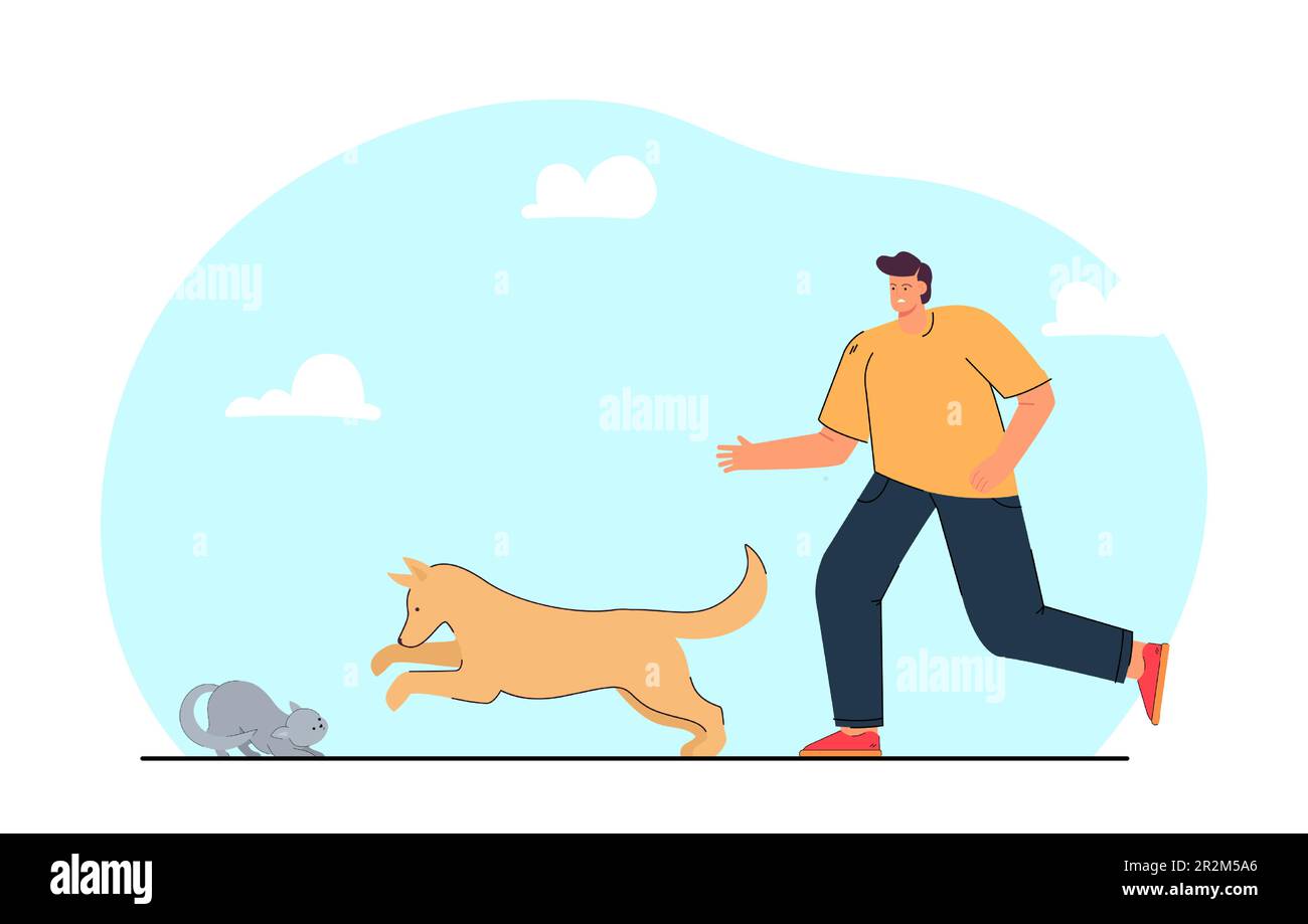 Man breaking up fight between dog and cat Stock Vector Image & Art - Alamy