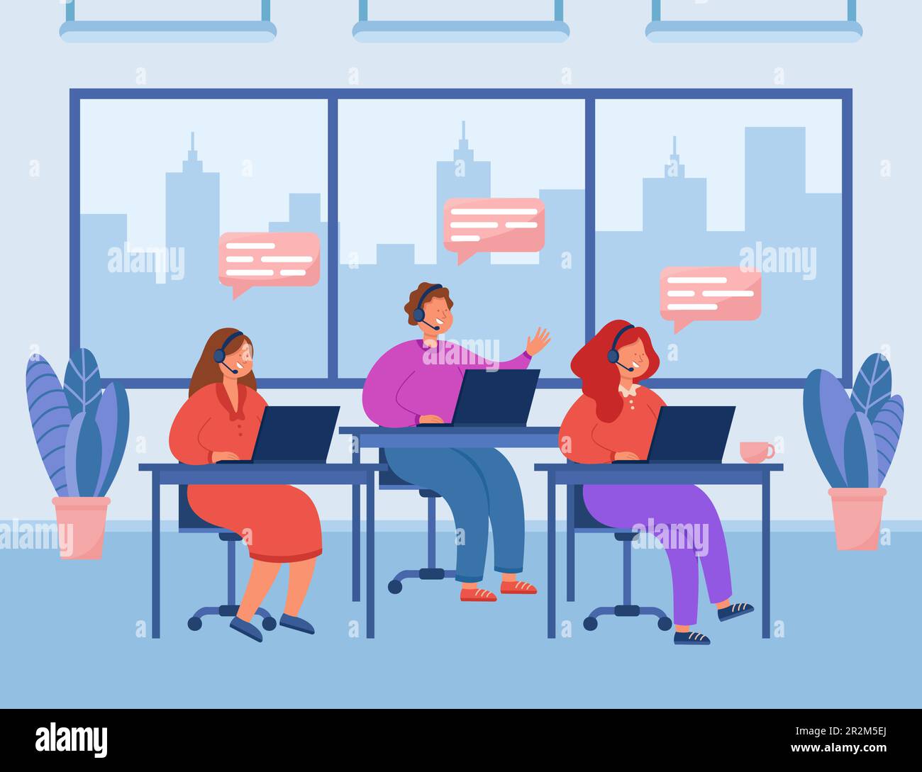 Female call center workers flat vector illustration Stock Vector Image ...