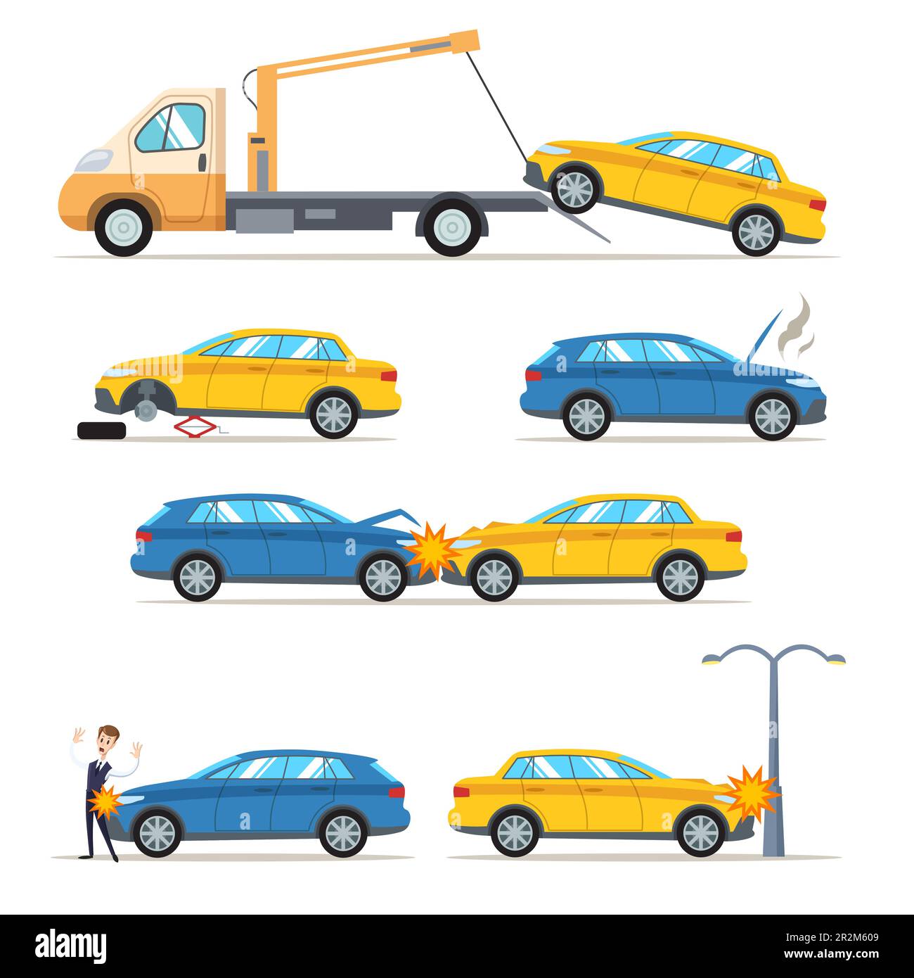 Car Accidents And Crashes On Road Vector Illustrations Set Stock Vector