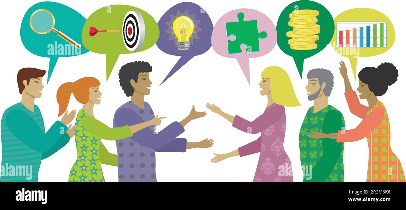 Group of people in communication about business plan. Isolated. Vector ...