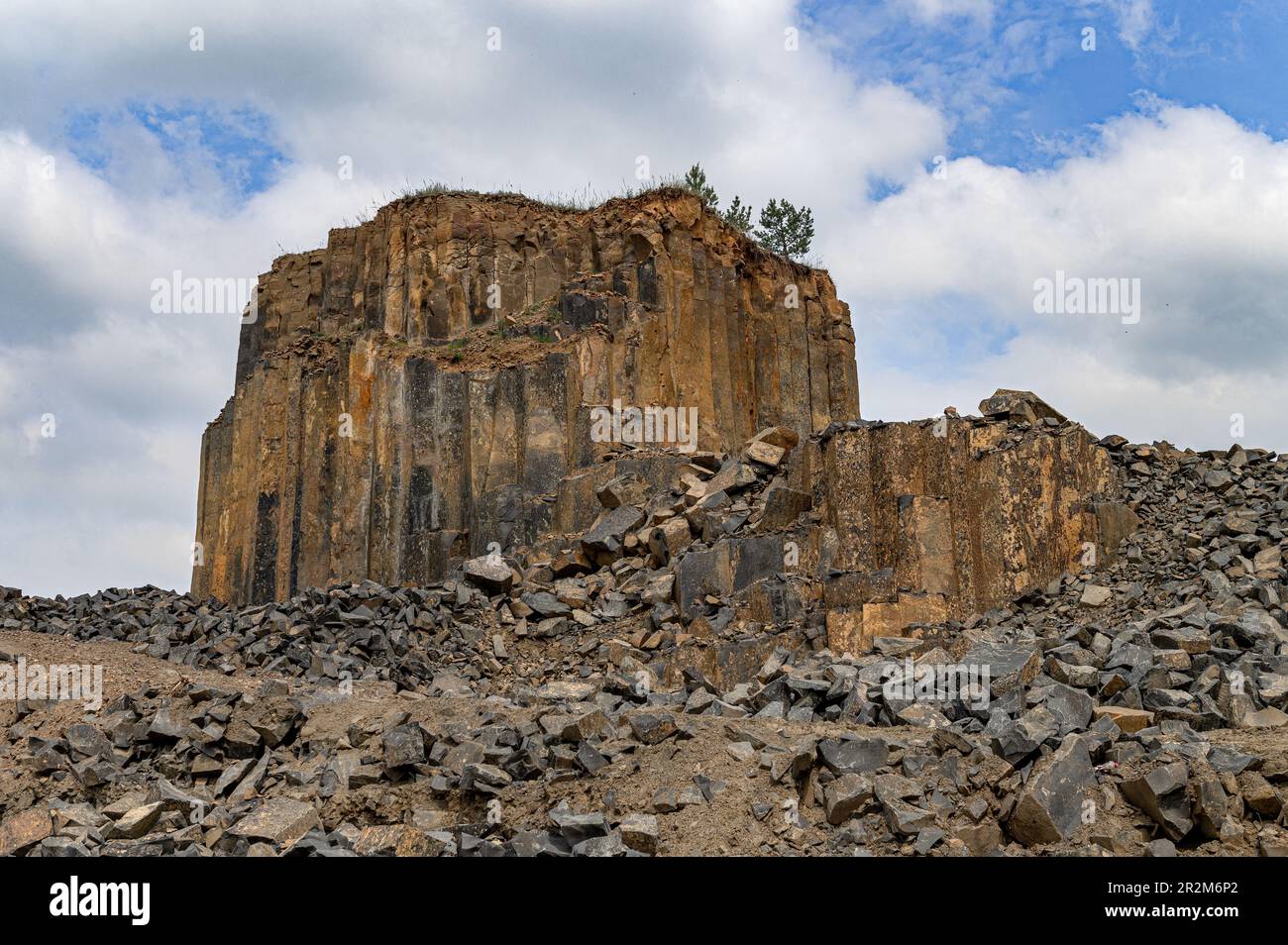Geologic basalt rock formation. Basalt quarry. Columnar basalt quarry ...