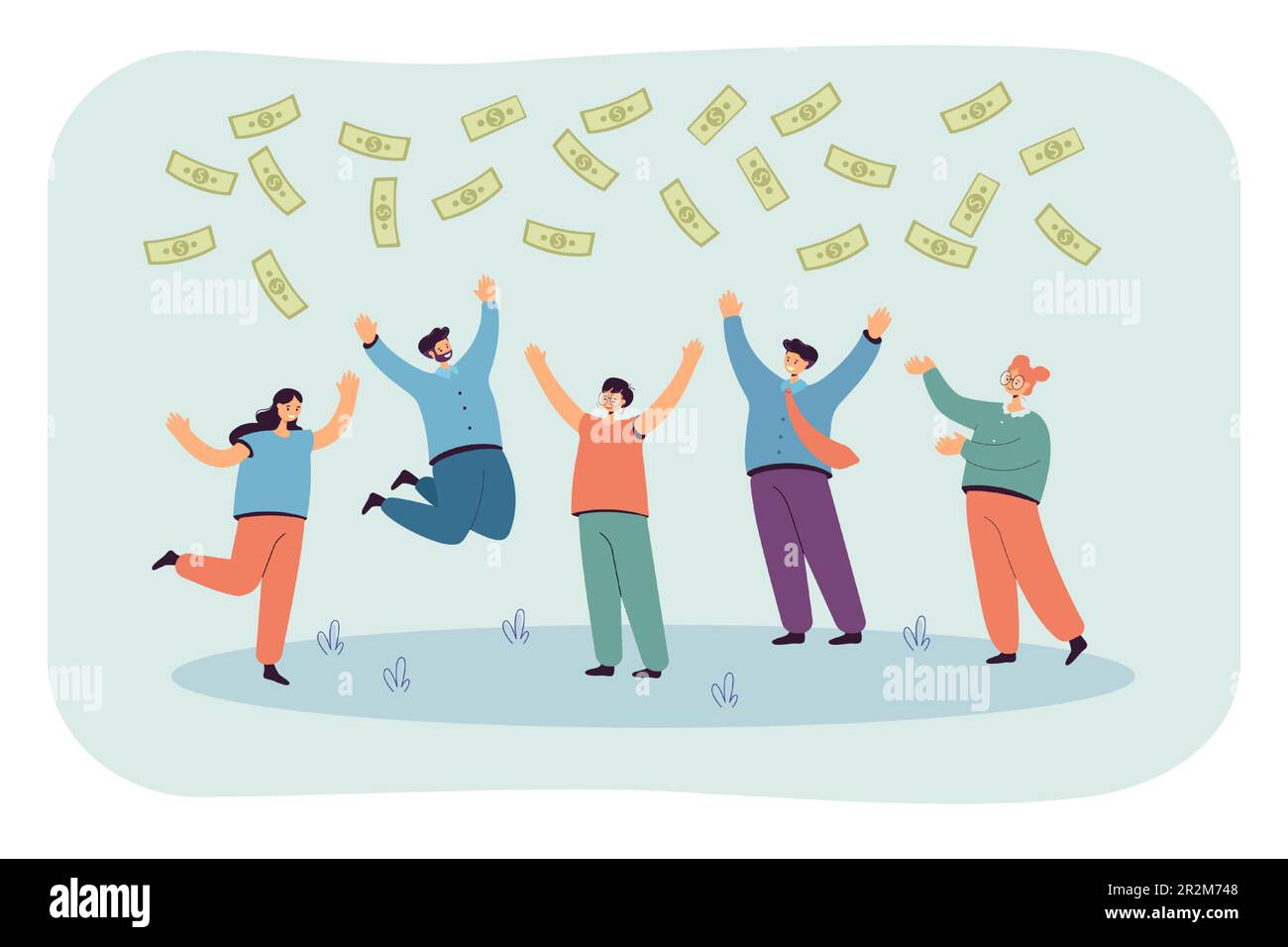 Team of happy people jumping for joy of winning money Stock Vector ...