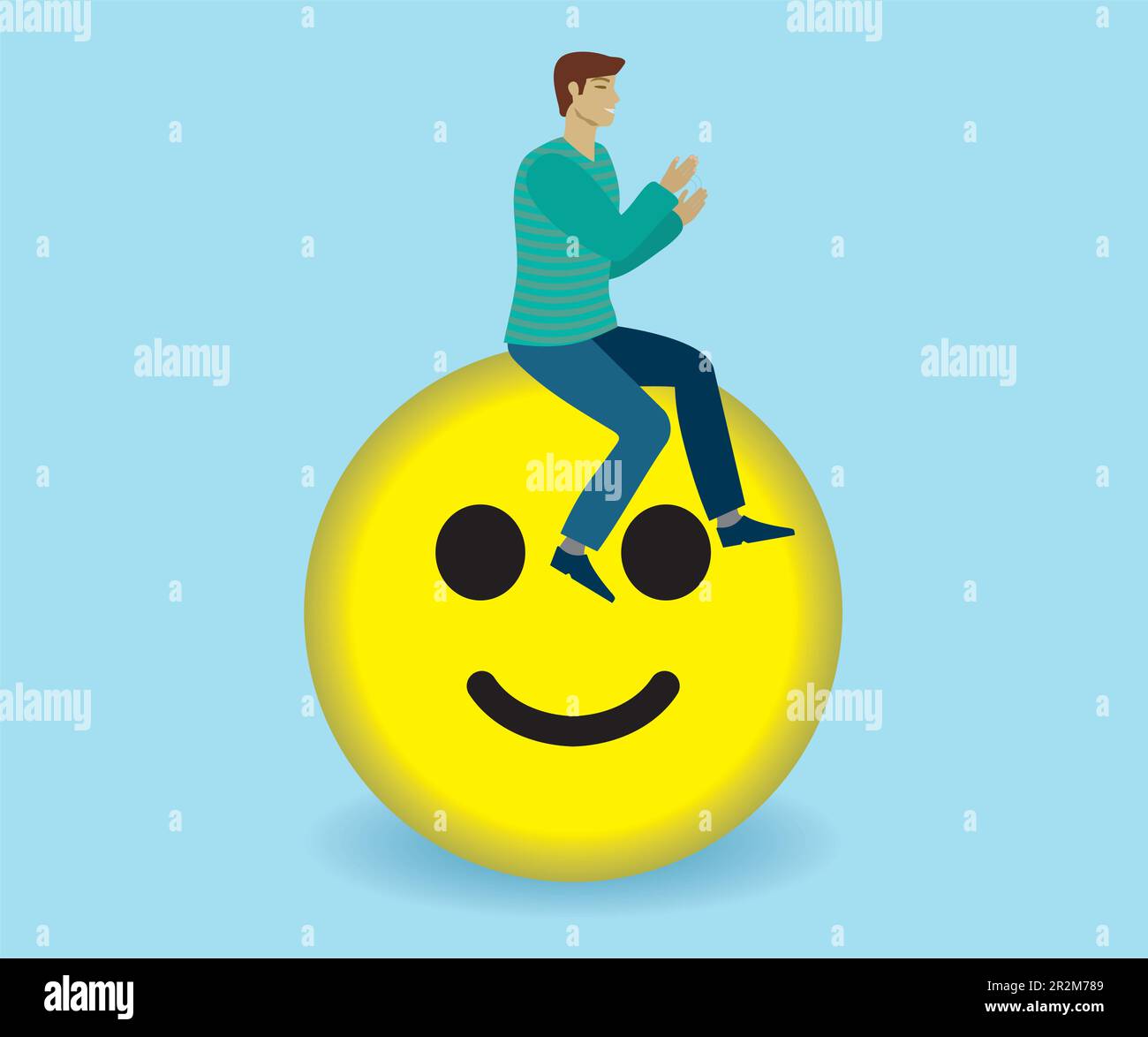 Man applauding, sitting on big smiley. Vector illustration Stock Vector ...
