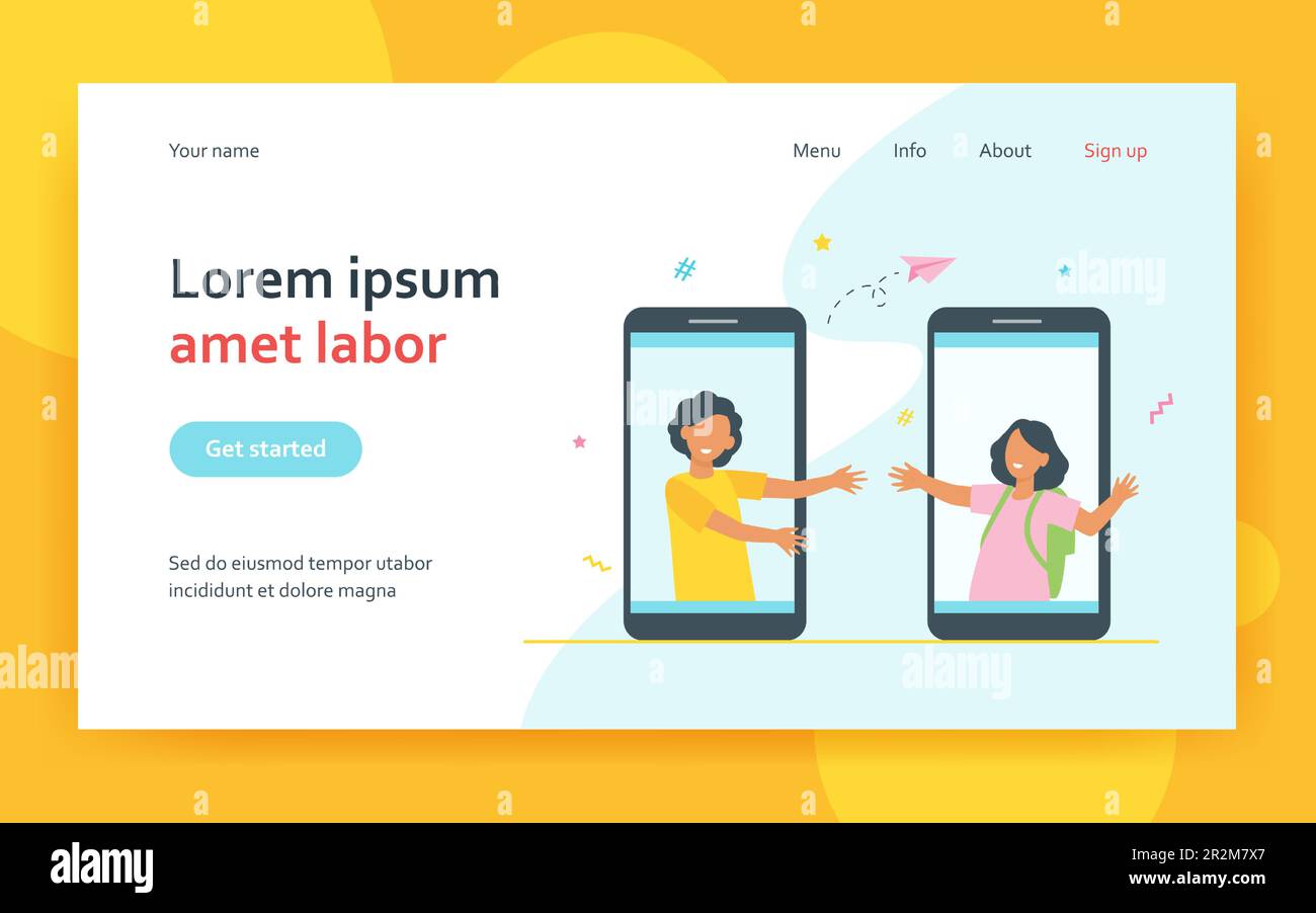 Happy kids talking from giant smartphone screens Stock Vector Image ...