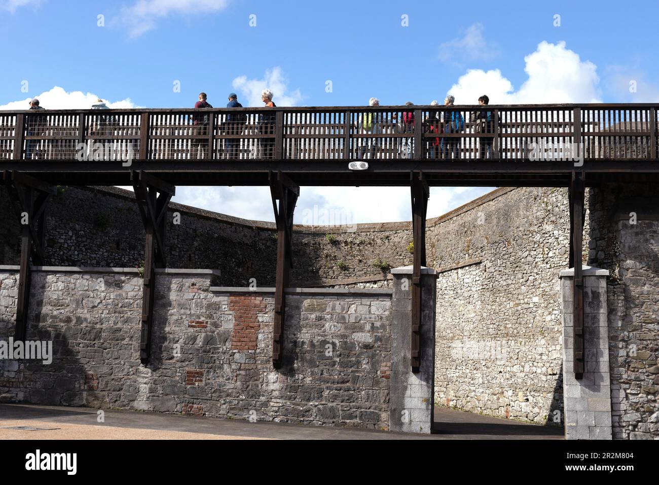 Visitors at Elizabeth Fort in Cork City, Ireland, look out over a view ...