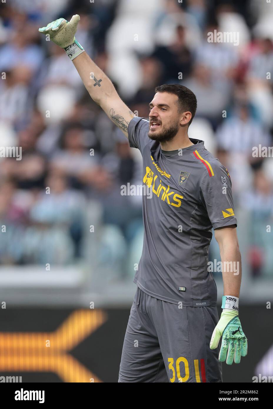 Turin, Italy, 3rd May 2023. Wladimiro Falcone of US Lecce reacts during ...
