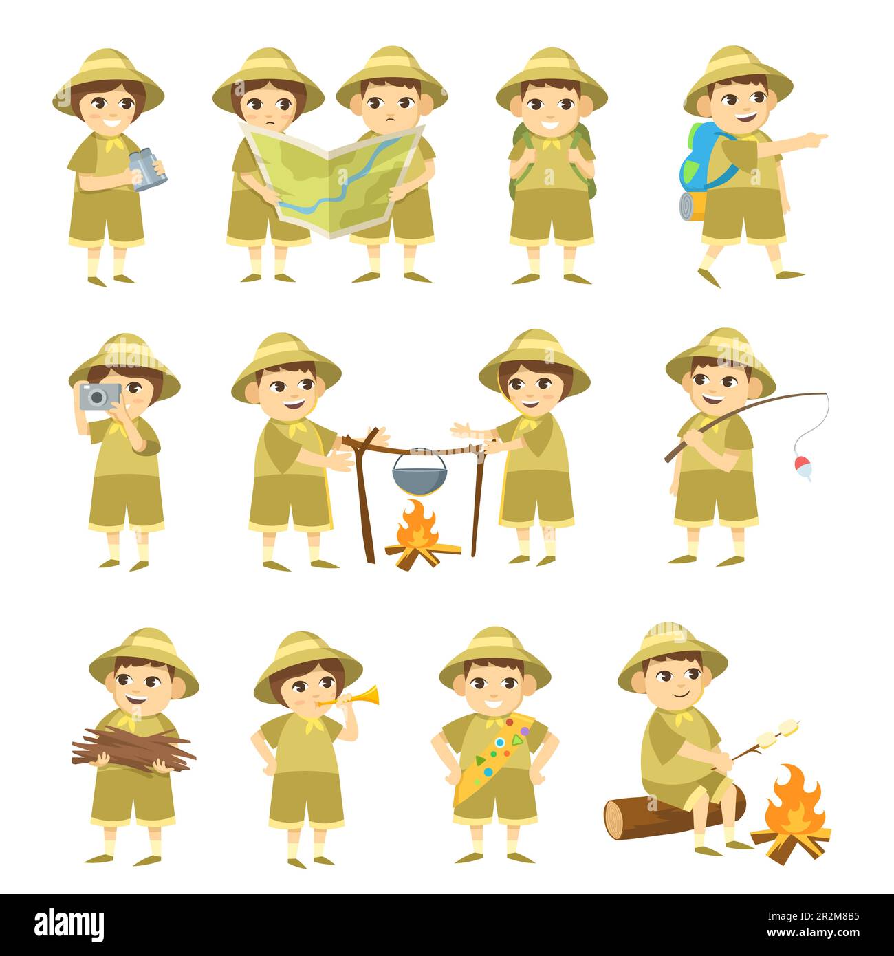 Cartoon scout children vector illustrations set Stock Vector Image ...