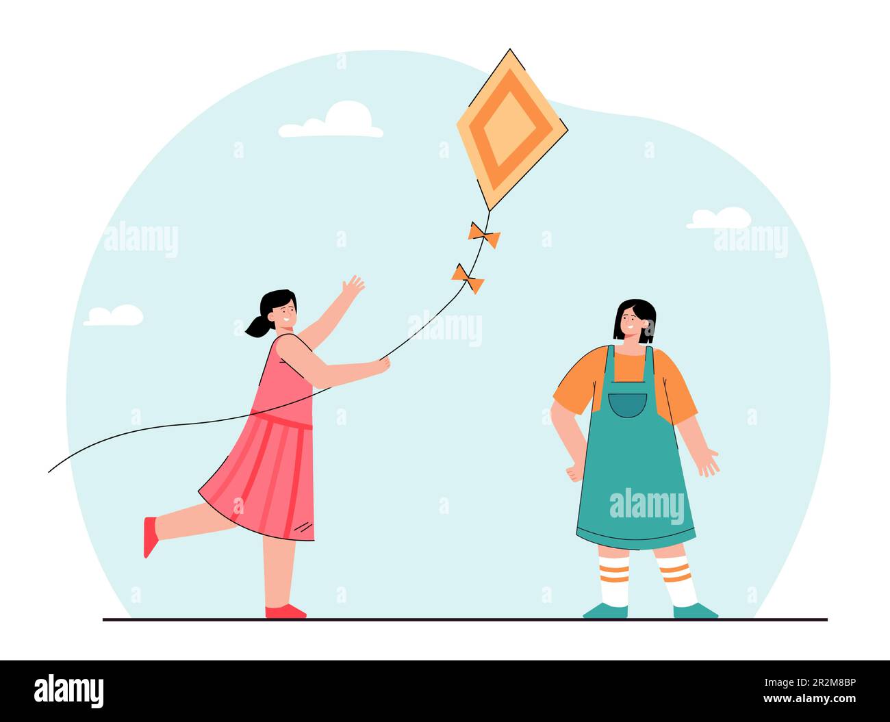 Little girls flying kite vector illustration Stock Vector Image & Art ...