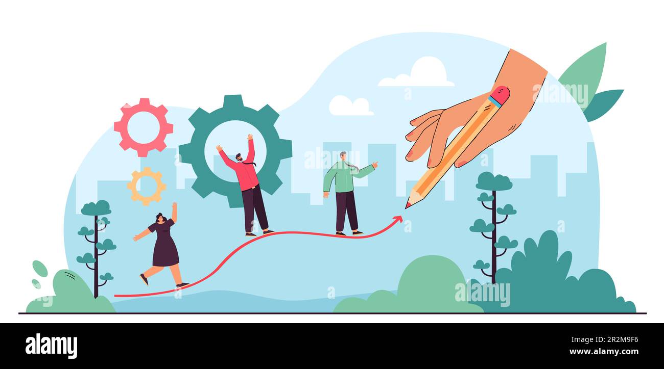 Happy people walking up growing chart flat vector illustration Stock ...
