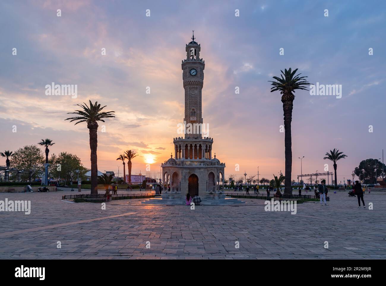 A picture of the Clock Tower of Izmir and the Konak Square at sunset ...
