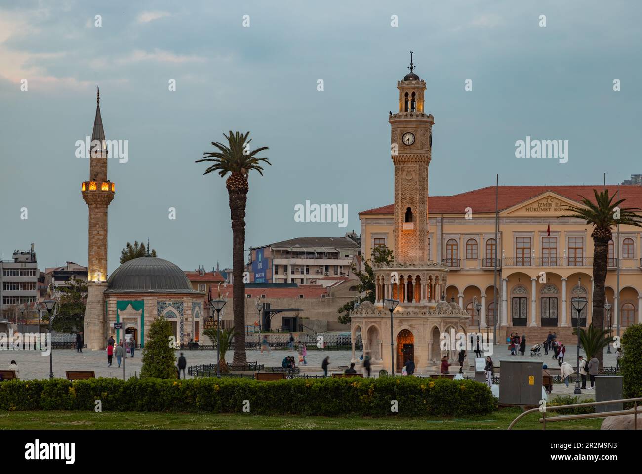 A picture of the Konak Square at sunset, with the Clock Tower of Izmir ...