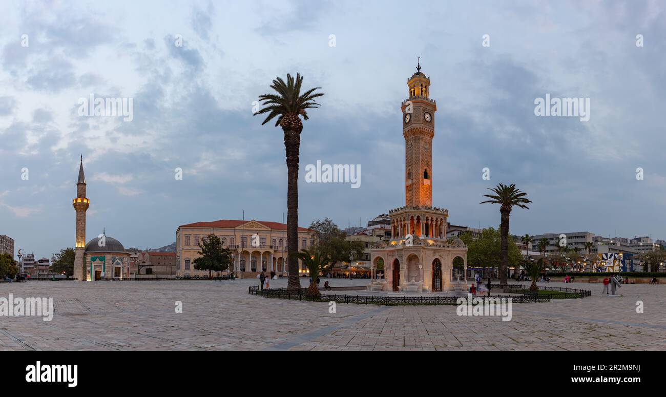 A picture of the Konak Square at sunset, with the Clock Tower of Izmir ...