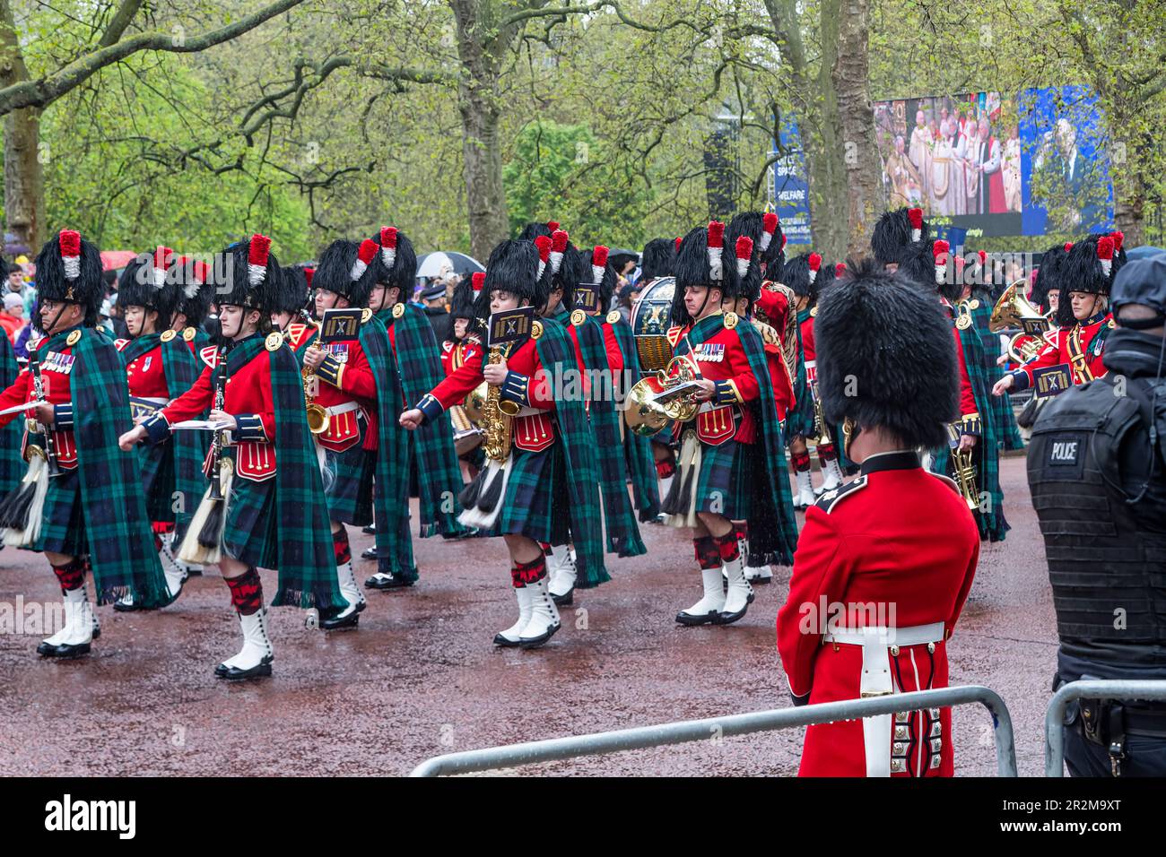Scots Guards marching in The Mall for the Coronation of King Charles ...