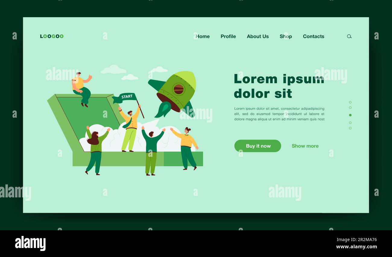 Cartoon launching new business project flat vector illustration Stock ...