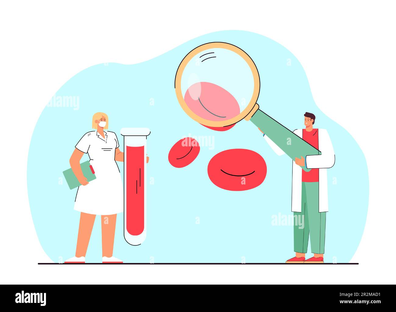 Medical workers with magnifier examining red blood cells Stock Vector ...