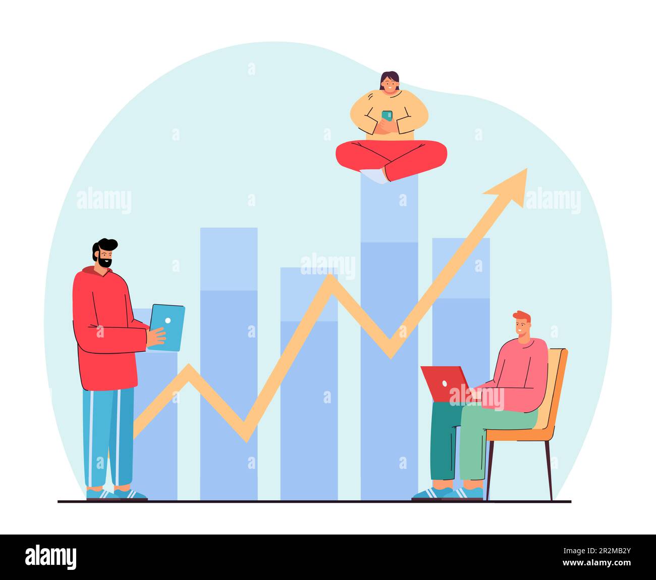 Young people around growth chart flat vector illustration Stock Vector ...