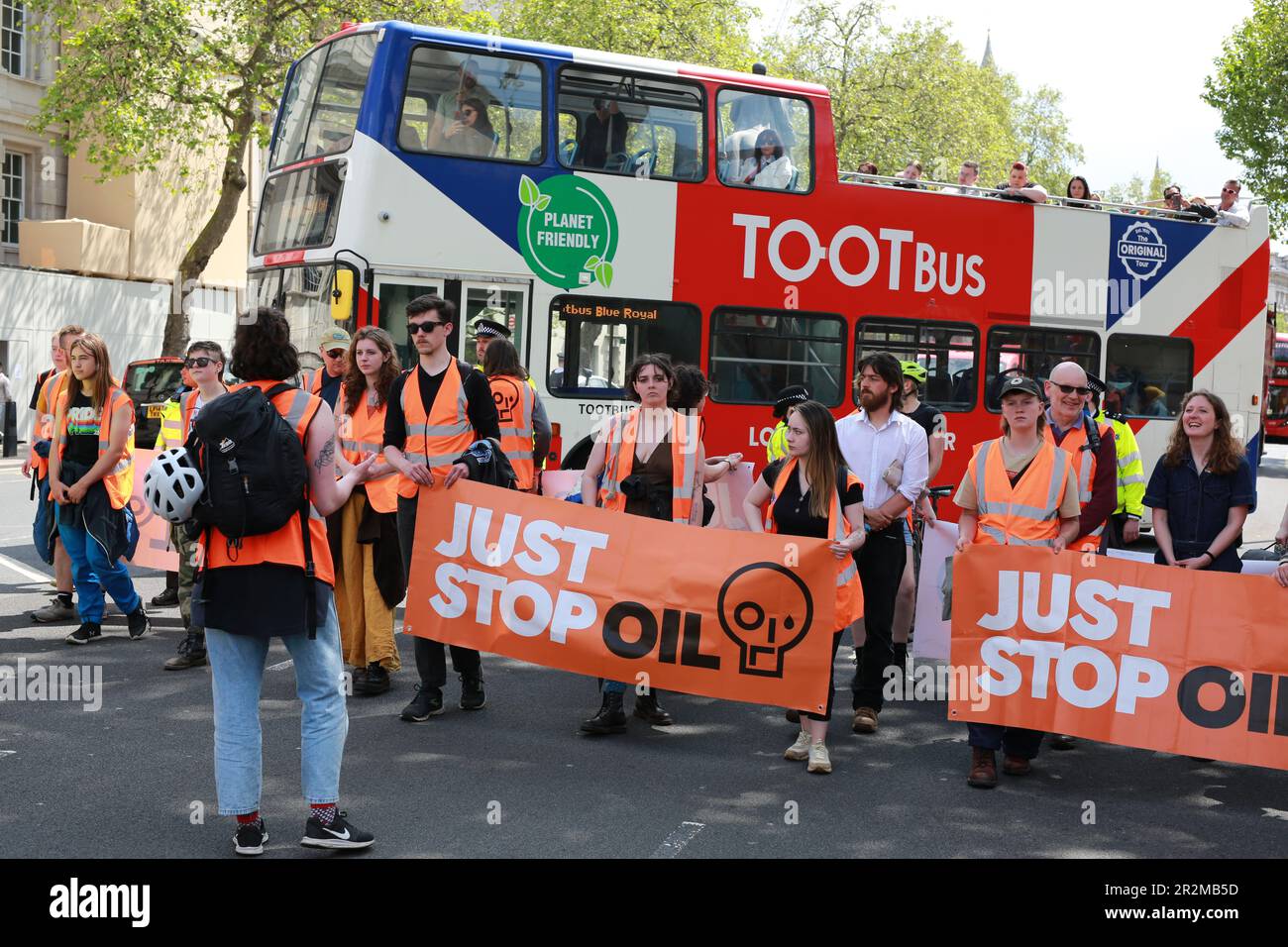 London, UK. 20 May 2023. Just Stop Oil supporters protest as they ...