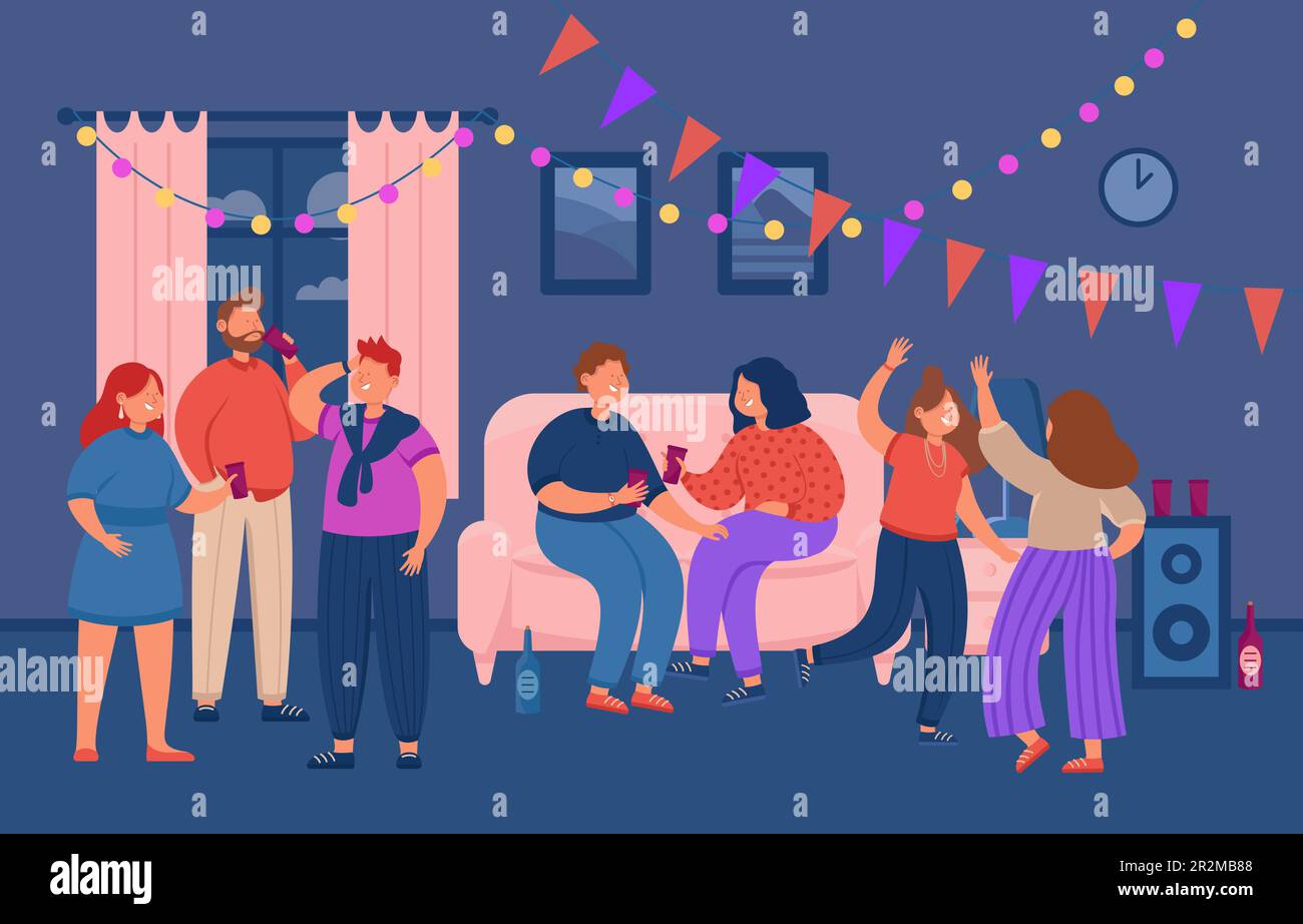 People dancing at home party flat vector illustration Stock Vector ...