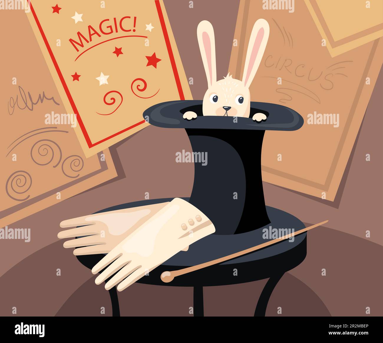 Cute rabbit character hiding in top hat vector illustration Stock ...